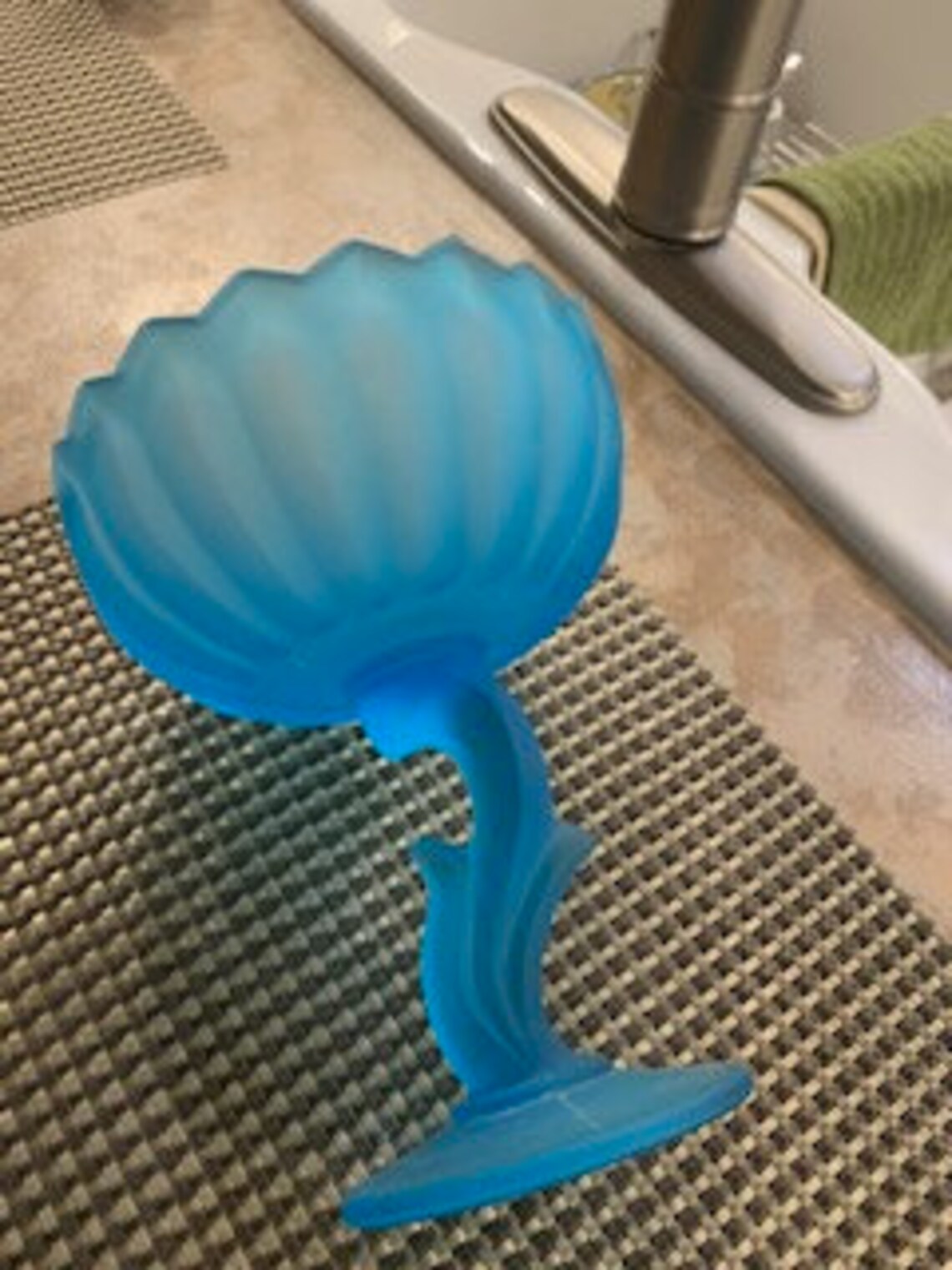 Frosted Blue Indiana Compote Glass Company Lotus Blossom Vintage ...