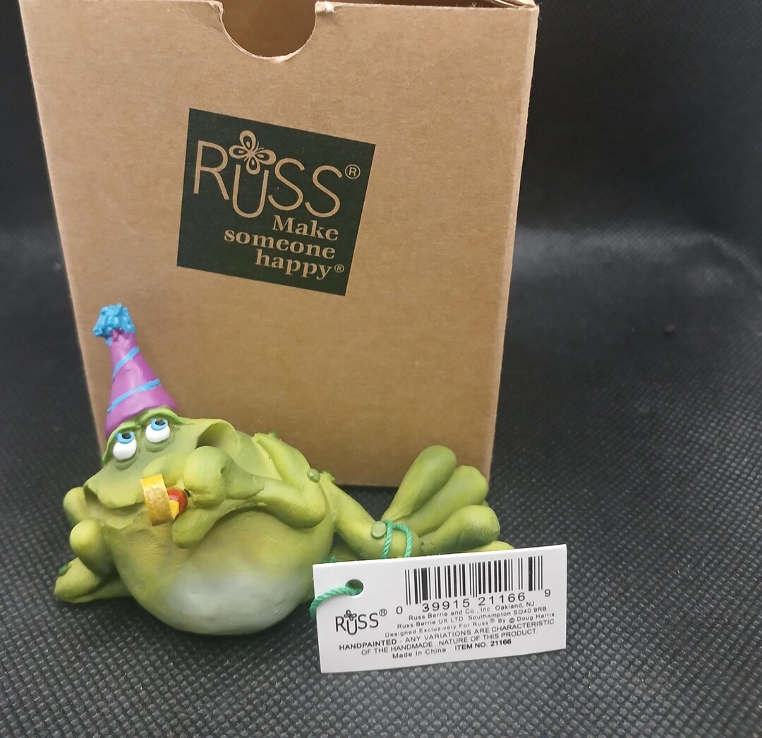 Russ Birthday Frog Figurine, Doug Harris, Frog With Party Hat & Noise ...