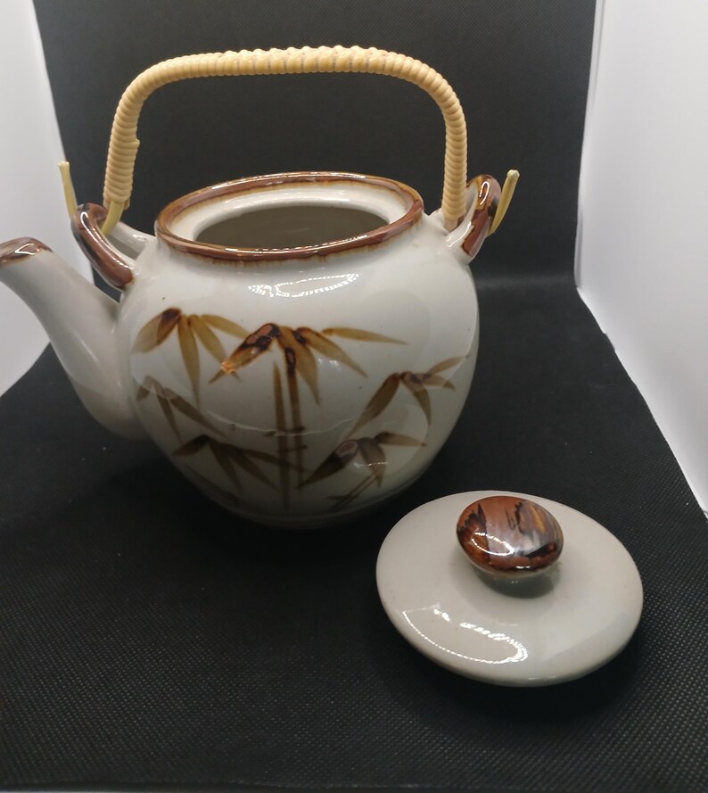 Vintage Porcelain Himark Teapot Bamboo Handle Leaf Design Made in ...