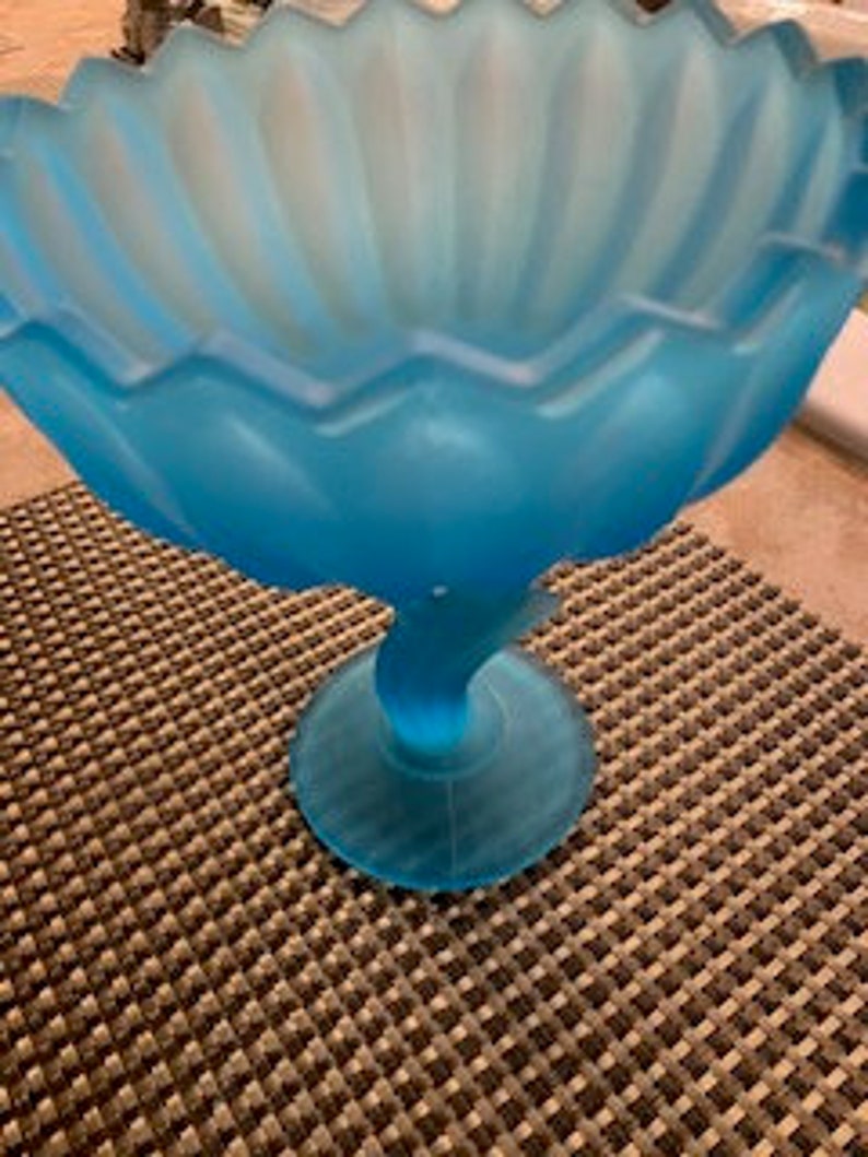 Frosted Blue Indiana Compote Glass Company Lotus Blossom Vintage ...