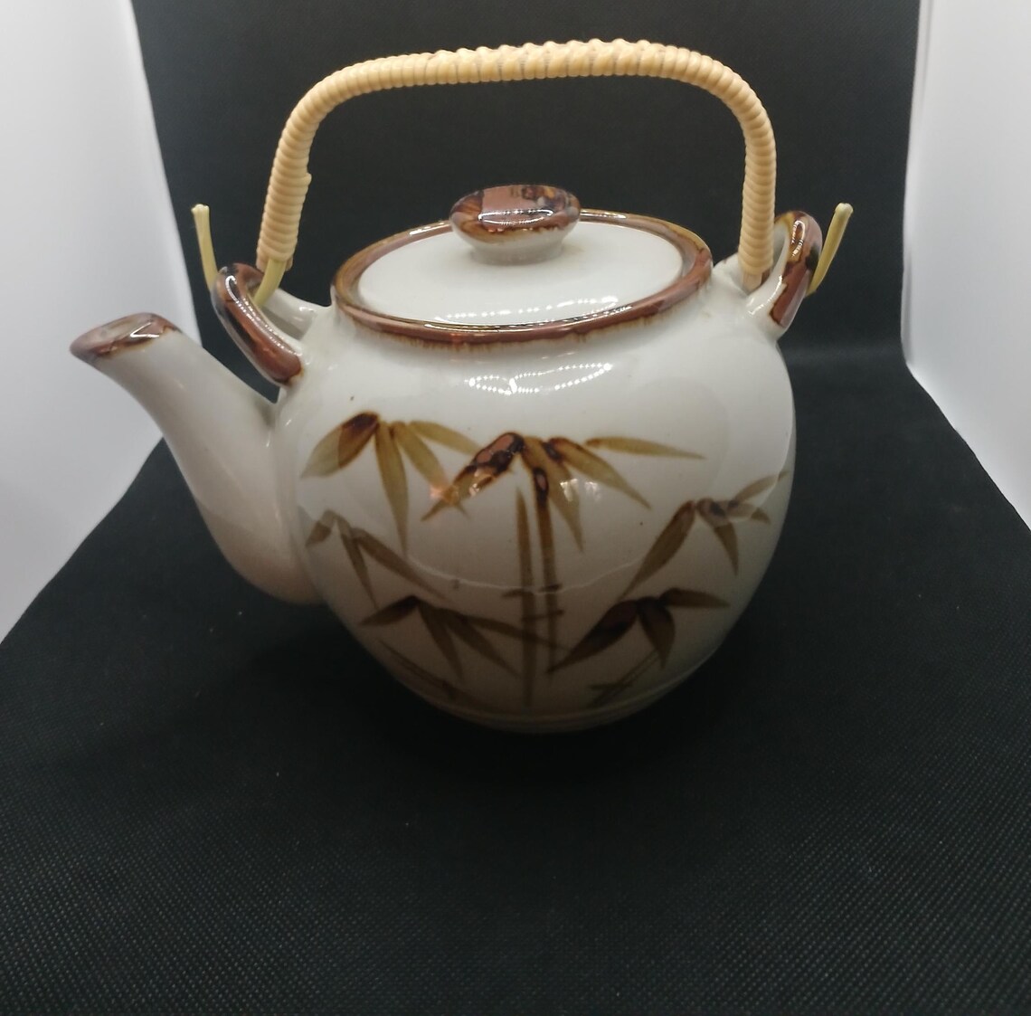 Vintage Porcelain Himark Teapot Bamboo Handle Leaf Design Made in ...