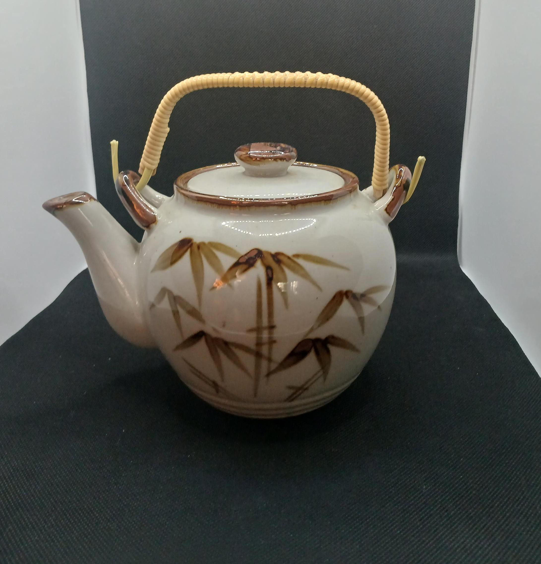 Vintage Porcelain Himark Teapot Bamboo Handle Leaf Design Made in ...