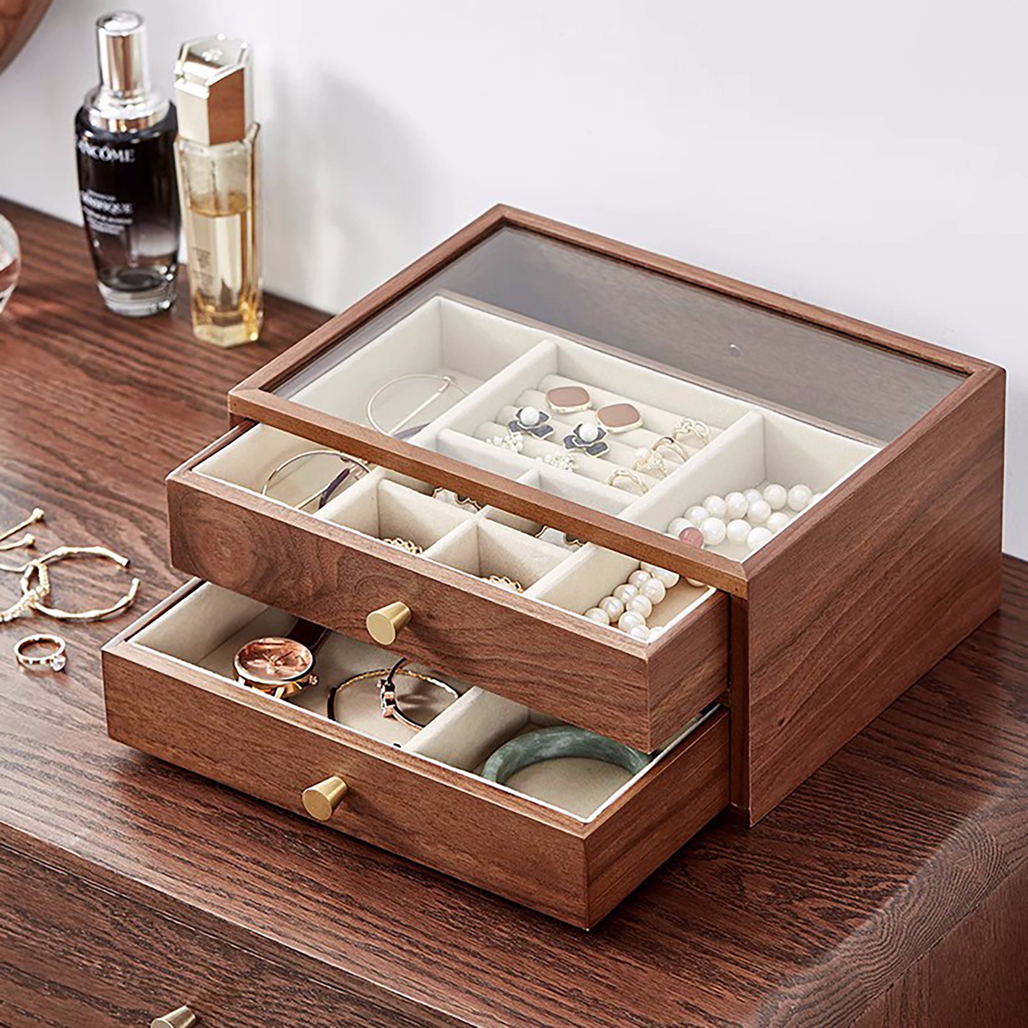 Large 2 3 4 5 Layer Glass Lid Wood Jewelry Box Wooden Jewelry - Etsy