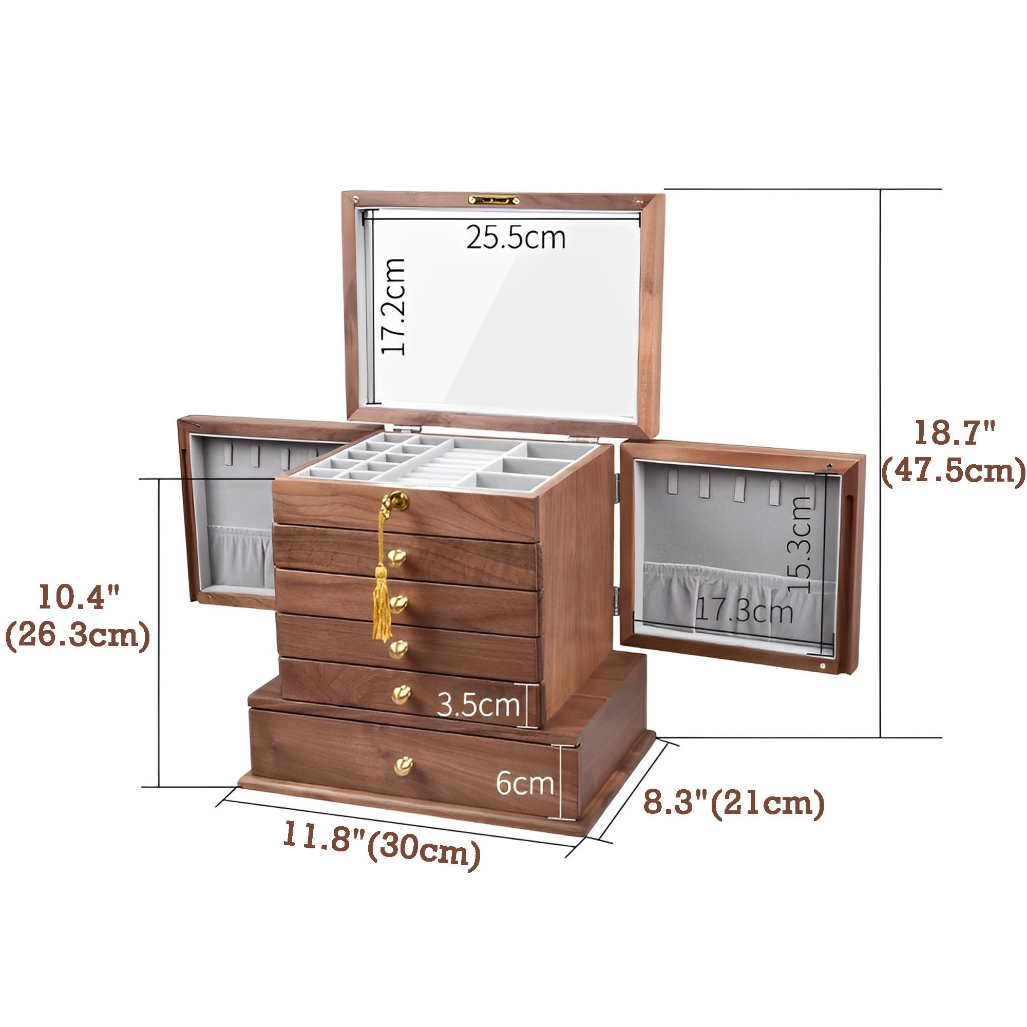Luxury Solid Walnut Extra Large Vintage Jewelry Box 6 Layer - Etsy