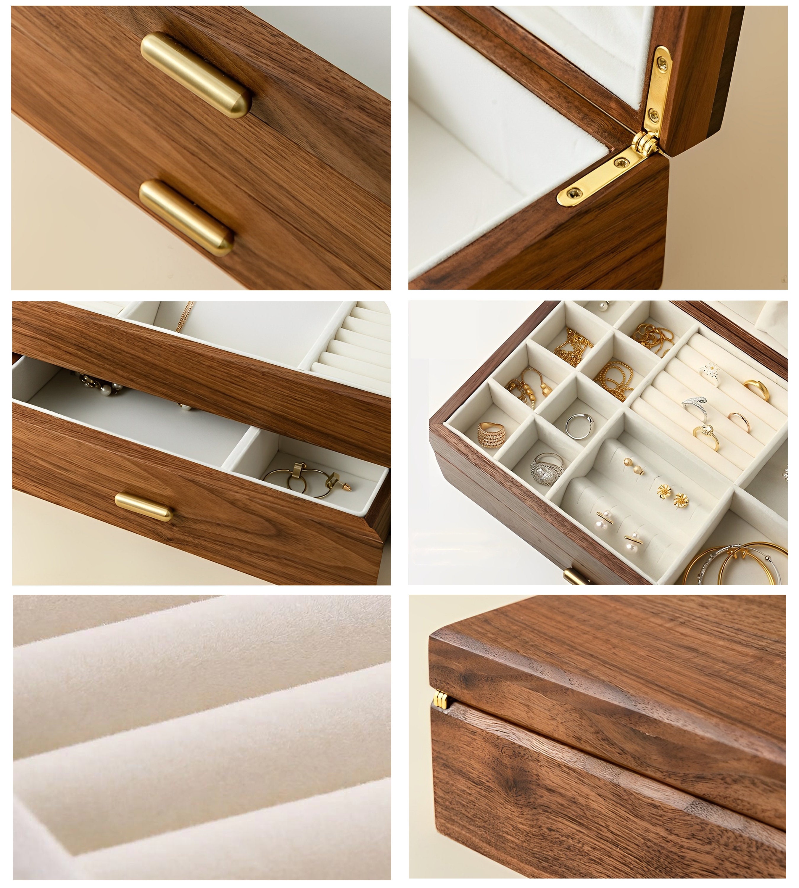 Glass Lid 2 Layer Jewelry Box With Drawer Solid Walnut Wood - Etsy