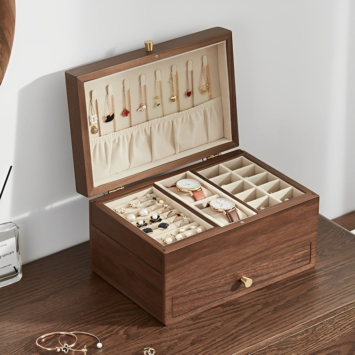 3 Layers Jewelry Box With Drawer Personalized Wooden Jewelry - Etsy