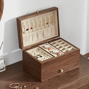 Custom Wooden Jewelry Box | 3 Layers Jewelry Box With Drawer | Double Door Jewellery Box ...
