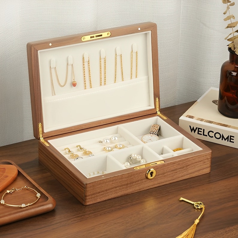 Personalized Wooden Jewelry Box Walnut Wood Jewelry Box - Etsy