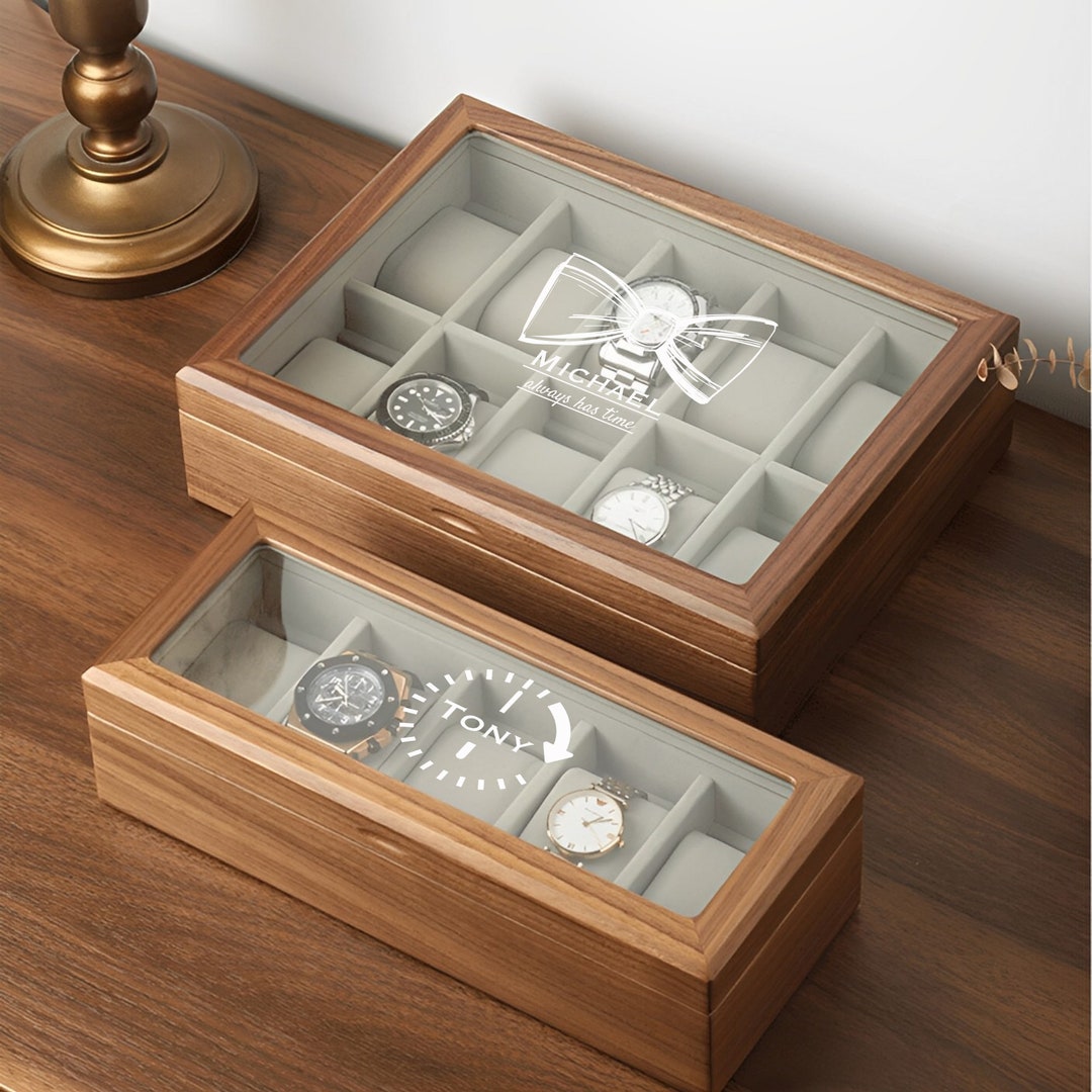 Large Watch Box | Solid Walnut Wood Watch Box for Man Woman | Wooden ...