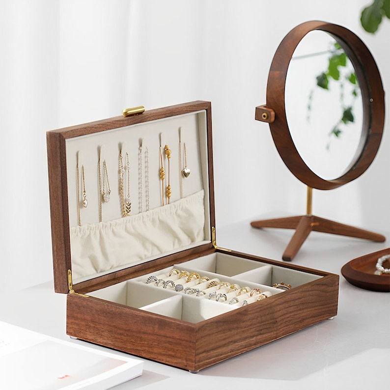 Glass Lid 2 Layer Jewelry Box With Drawer Solid Walnut Wood - Etsy