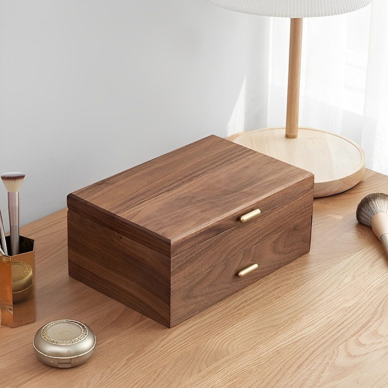 2 Layer Large Solid Wood Jewelry Box With Drawer Walnut Wood - Etsy