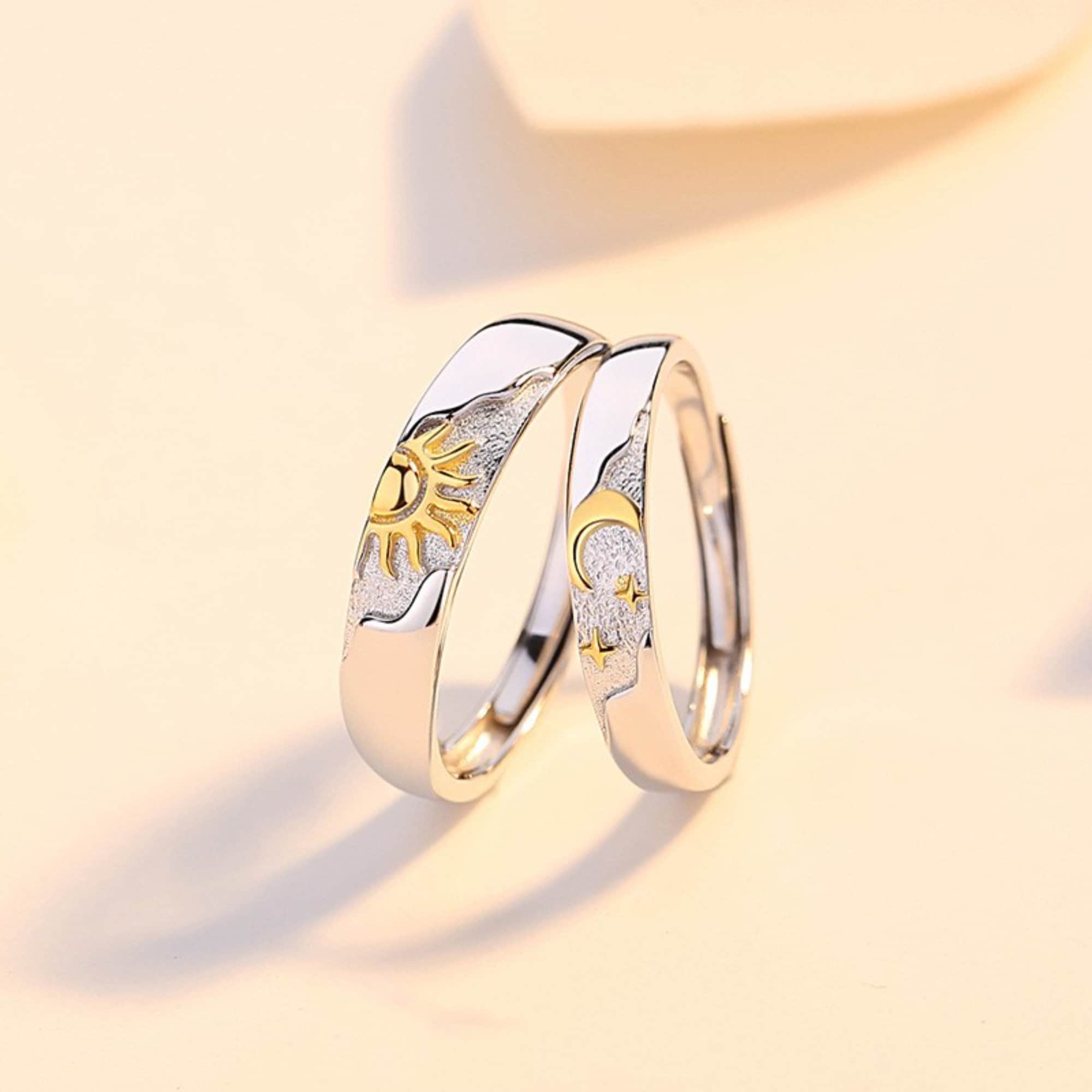 Sun Moon Star Couple Rings Boyfriend Girlfriend Matching - Etsy UK