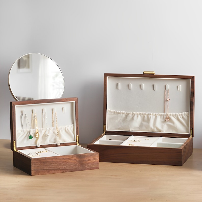 Glass Lid 2 Layer Jewelry Box With Drawer Solid Walnut Wood - Etsy