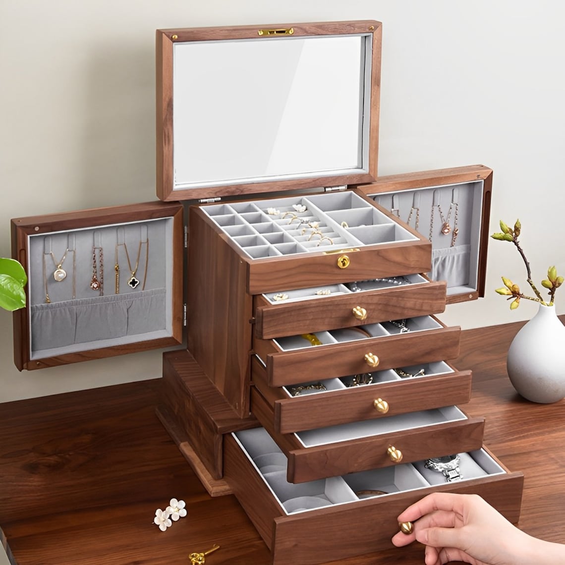 Luxury Solid Walnut Extra Large Vintage Jewelry Box 6 Layer - Etsy