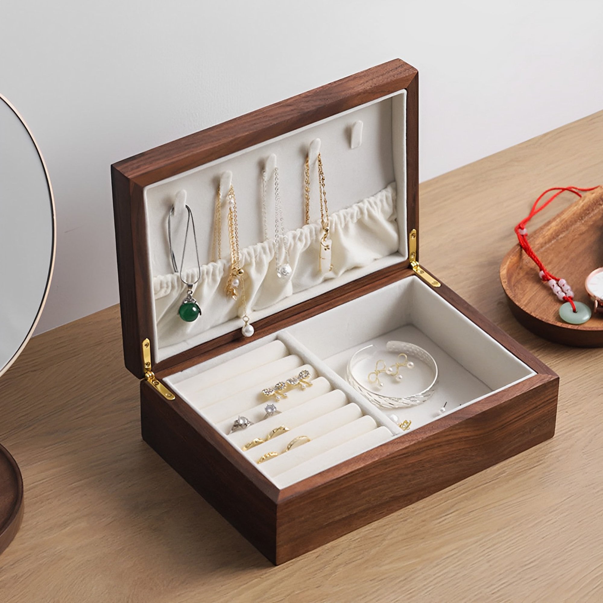 Glass Lid 2 Layer Jewelry Box With Drawer Solid Walnut Wood - Etsy