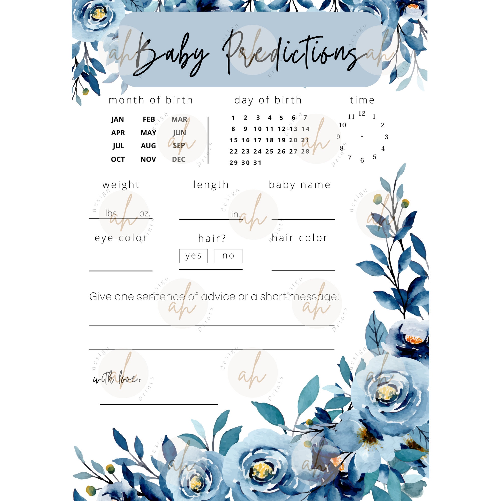 2 Pack Baby Shower Printables - Blue Floral - Etsy