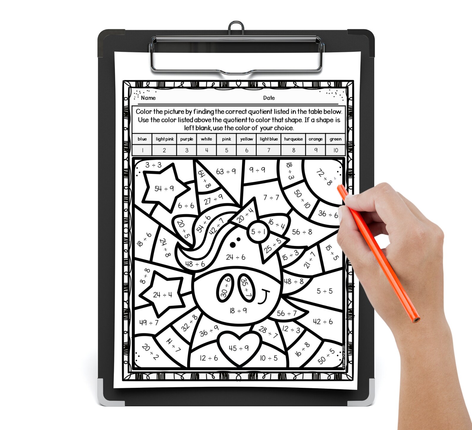Unicorns Division Color by Number Worksheets | 3rd Grade Division Math ...