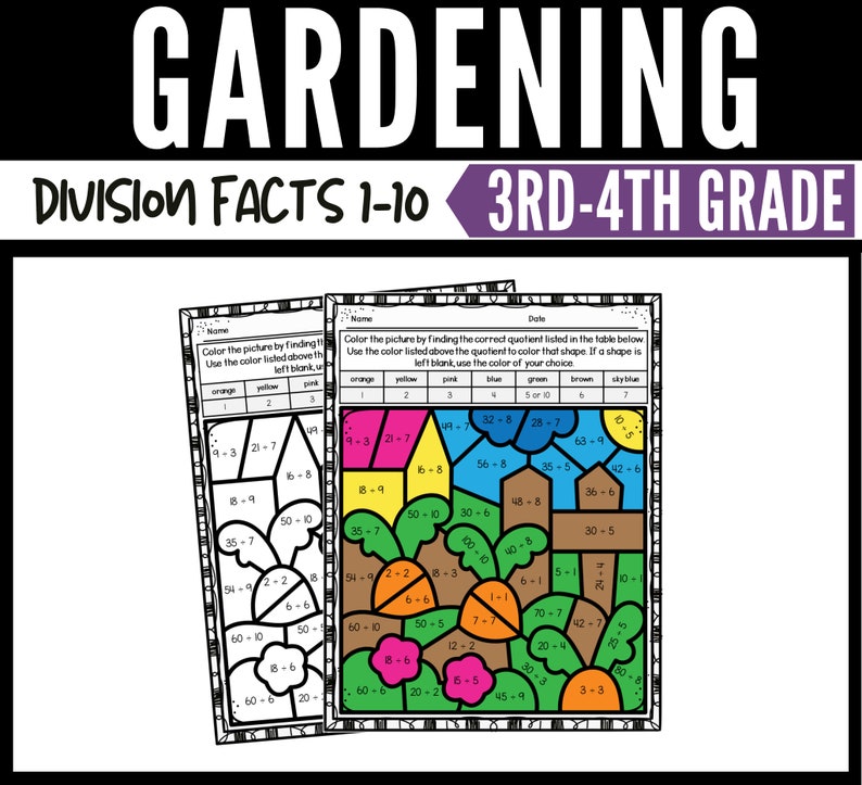 Gardening Division Color by Number Worksheets for 3rd Grade and 4th ...