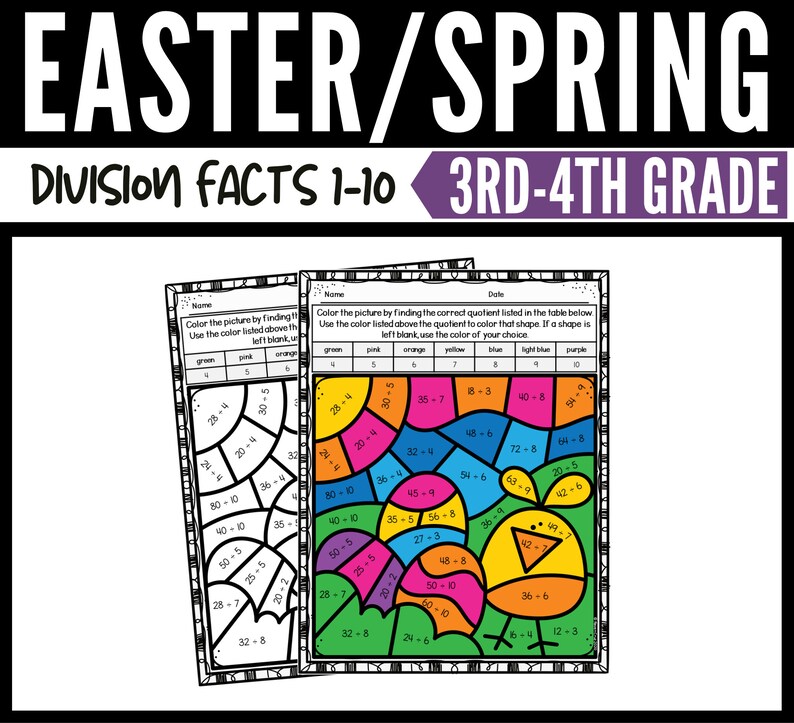 Easter Color by Number Division Worksheets for 3rd Grade and 4th Grade ...