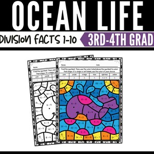 Sea Animals Division Color by Number Worksheets | - Etsy