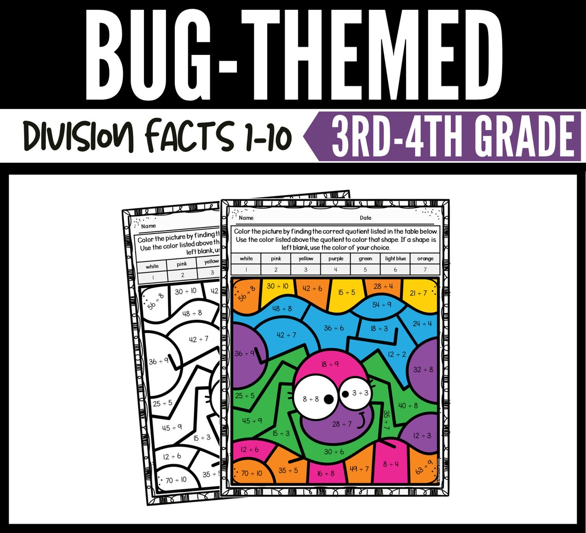 Bugs Division Color by Number Worksheets | 3rd Grade Centers | 4th ...