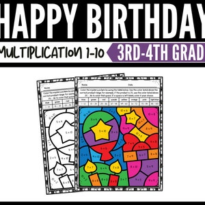 Happy Birthday Multiplication Color by Number Worksheets for 3rd Grade ...