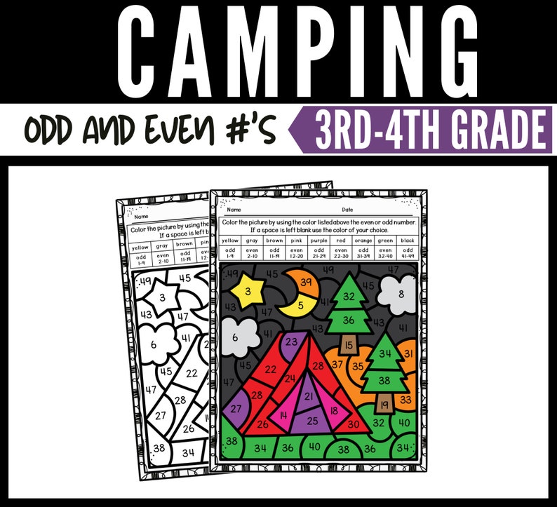 Camping Themed Odd and Even Numbers Worksheet Camping Color by Number ...