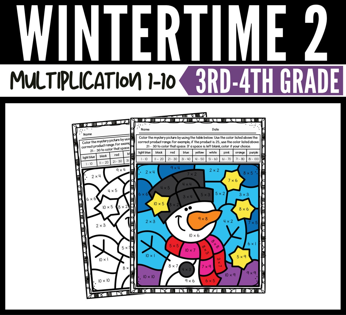 Winter Color by Number Multiplication Worksheets, Winter Classroom Math ...