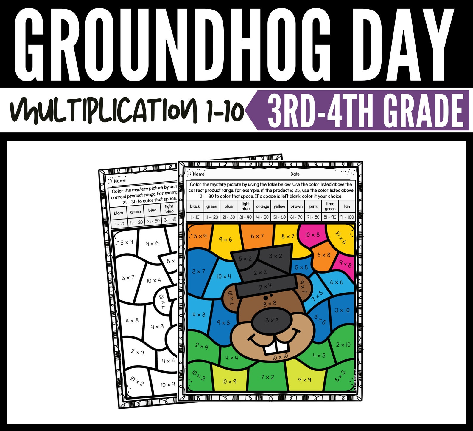 Groundhog Day Color by Number Multiplication Worksheets for 3rd Grade ...