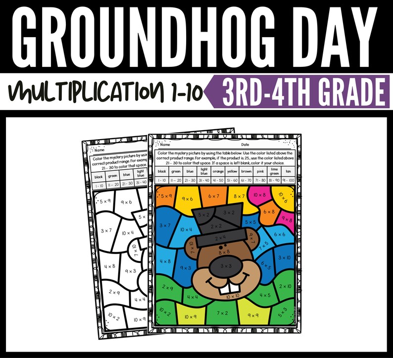 Groundhog Day Color by Number Multiplication Worksheets for 3rd Grade ...