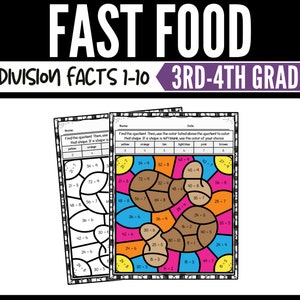 Fast Food Division Color by Number Worksheets | 3rd Grade Division ...