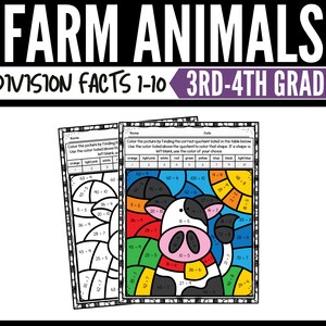 Farm Animals Division Color by Number Worksheets | 3rd Grade Math ...