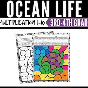Sea and Ocean Animal Color by Number Multiplication Worksheets | - Etsy