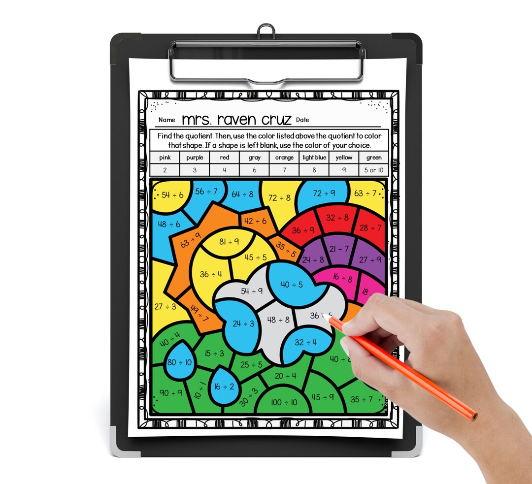Spring Division Color by Number Worksheets - Etsy