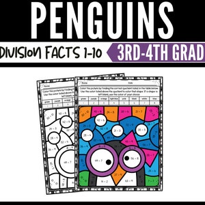 Penguins Division Color by Number Worksheets Activity for 3rd-grade and ...