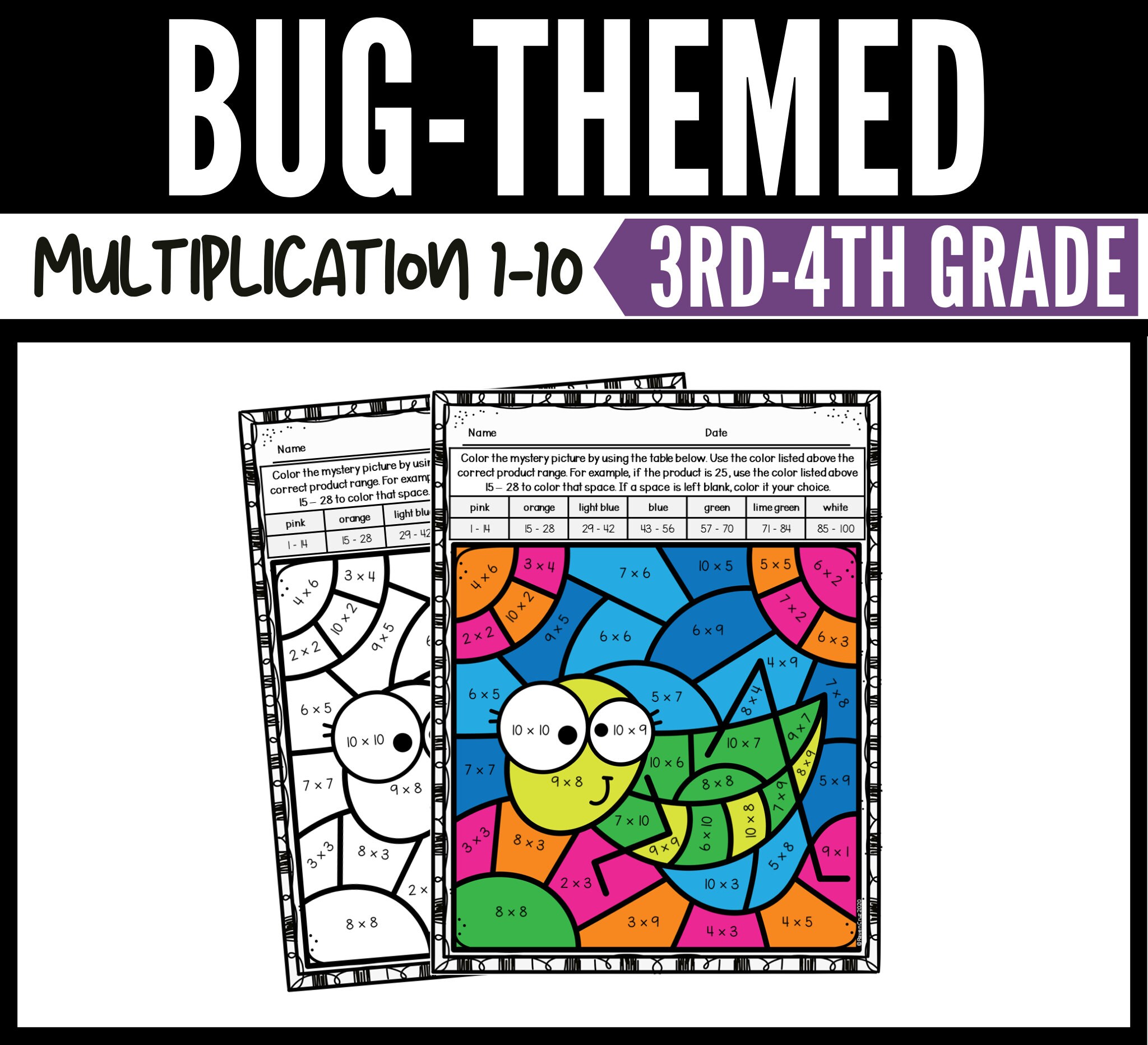 Bugs Color by Number Multiplication Worksheets for 3rd Grade and 4th ...