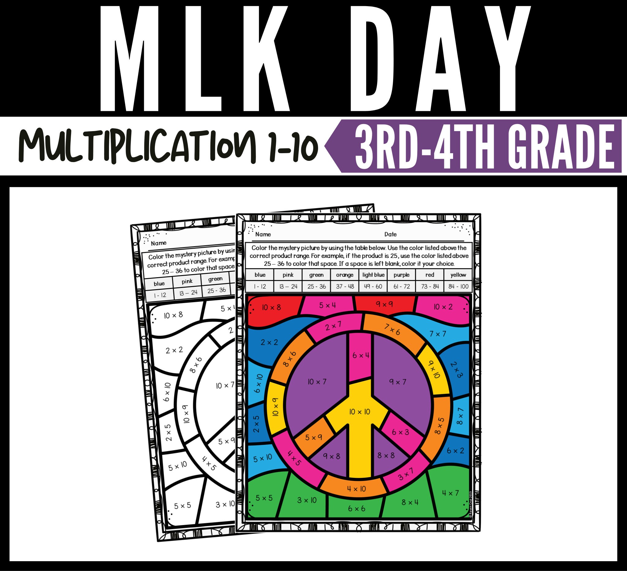 Martin Luther King Day Multiplication Color by Number for 3rd - Etsy