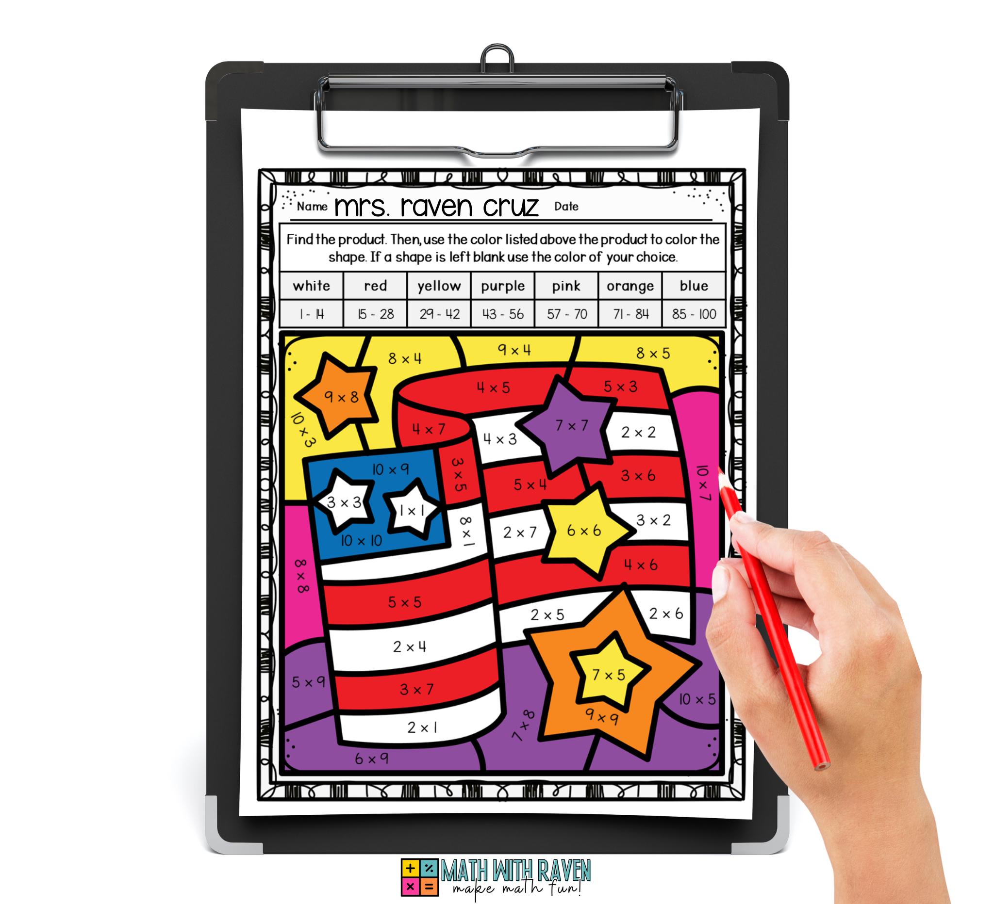 4th of July Coloring Pages Multiplication Fact Practice 3rd Grade and ...