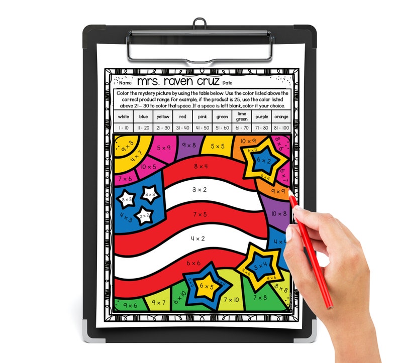 Memorial Day Color by Number Multiplication Worksheets (PDF) - Etsy