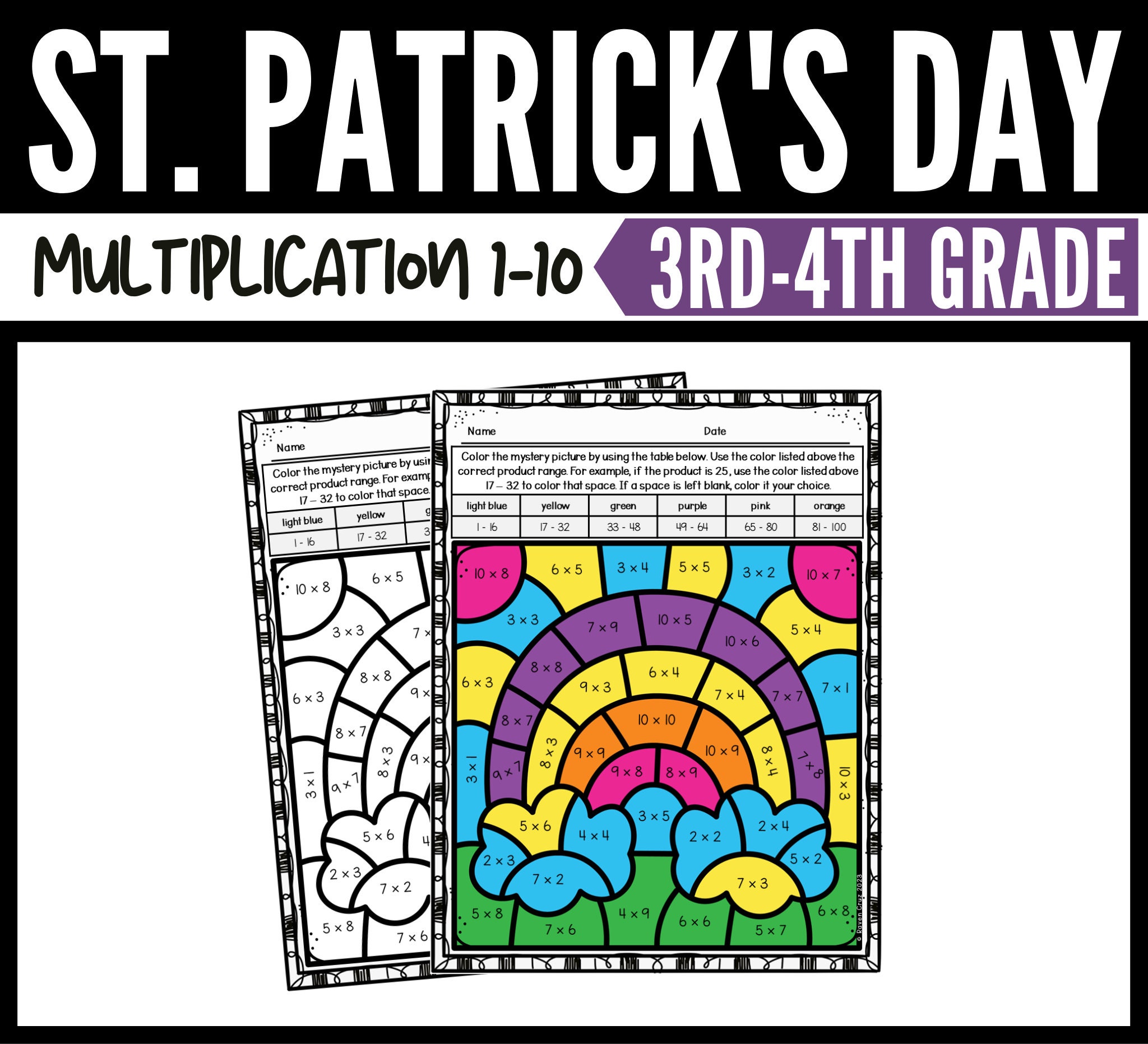 St. Patrick's Day Multiplication Color by Number | St. Paddy's Day Math ...