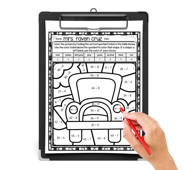 Back to School Division Color by Number Worksheets for 3rd Grade and ...