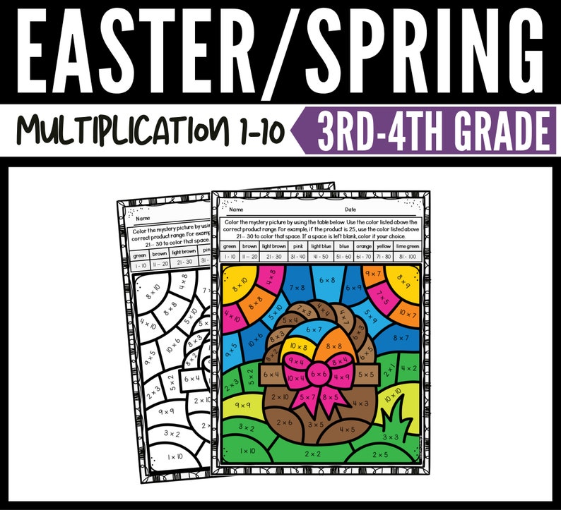 Easter Color by Number Multiplication Worksheets for 3rd Grade and 4th ...