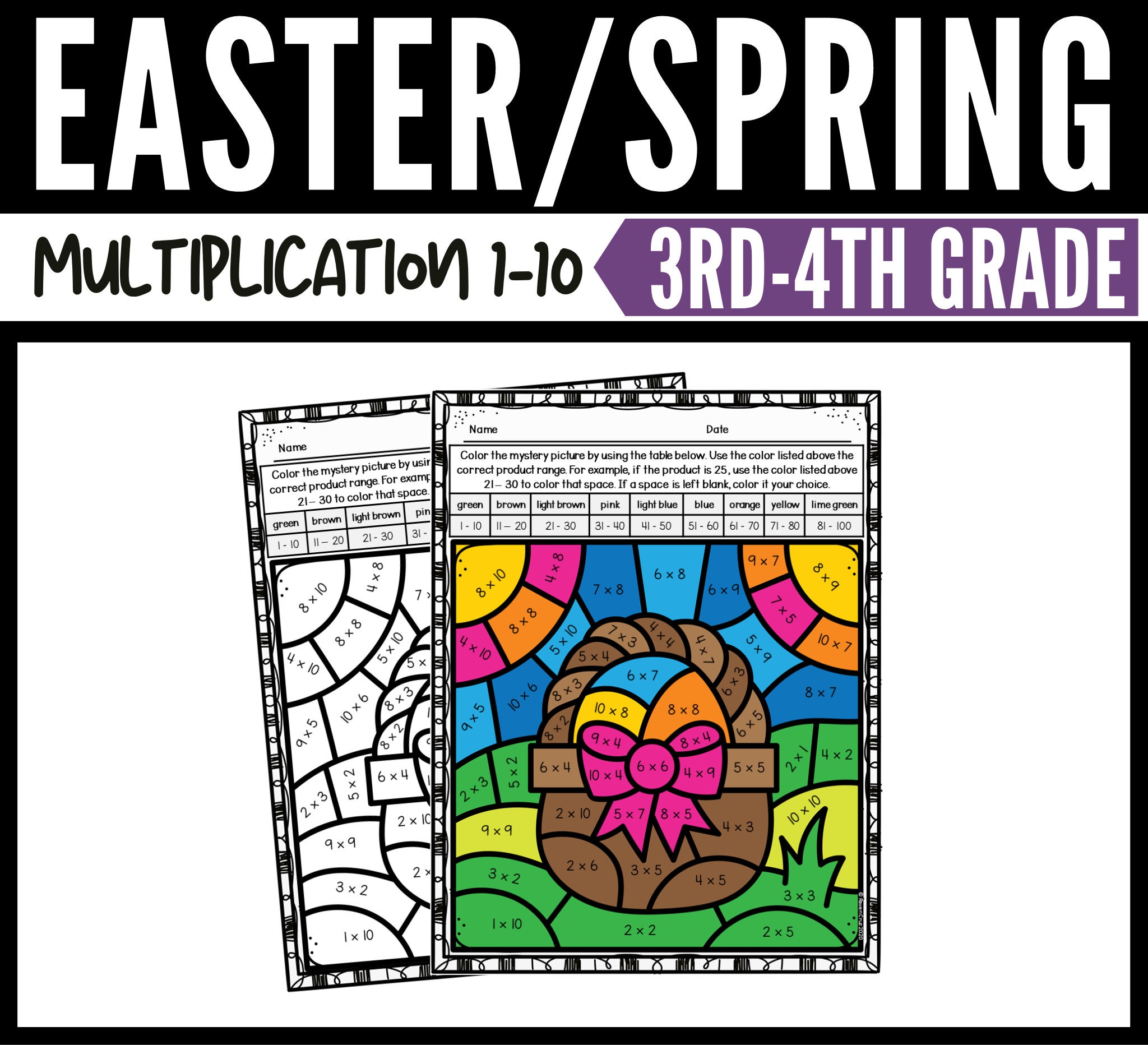 Easter Color by Number Multiplication Worksheets for 3rd Grade and 4th ...