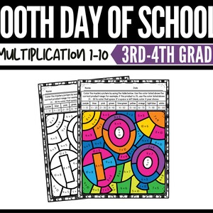 100 Days of School Multiplication Color by Number Worksheets for 3rd ...
