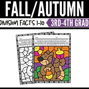 Fall Division Color by Number Worksheets for 3rd Grade and 4th Grade ...