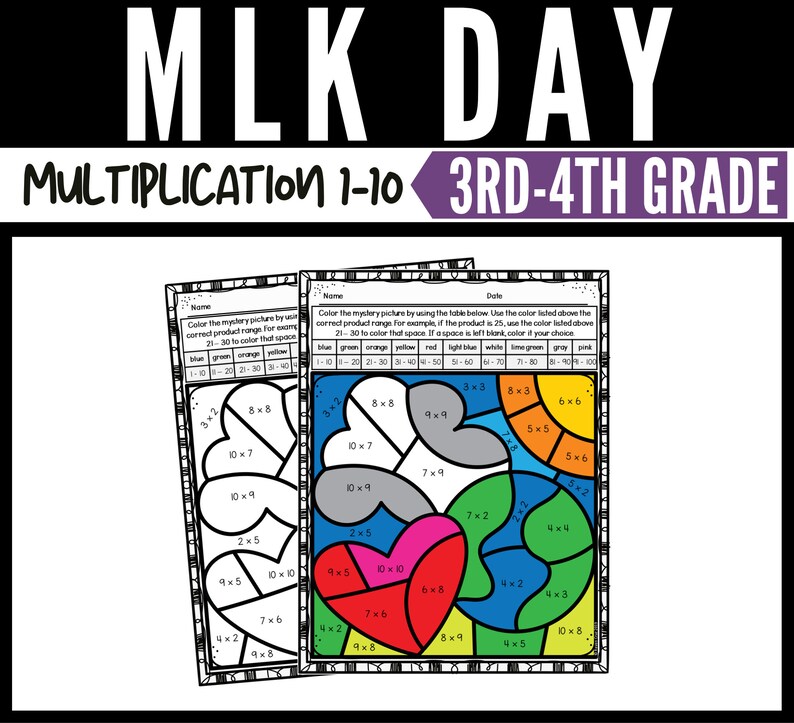 Martin Luther King Day Multiplication Color by Number for 3rd - Etsy
