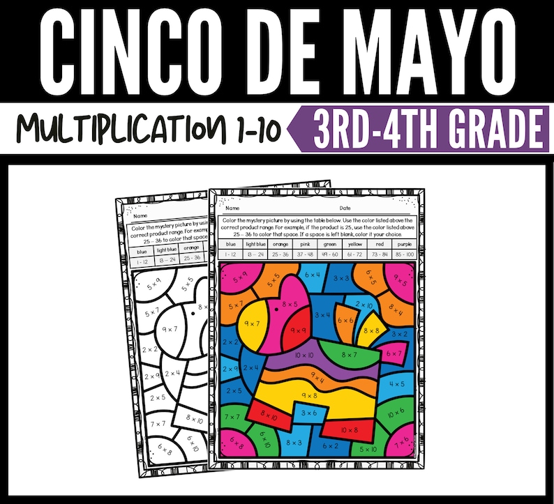 Cinco De Mayo Color by Number Multiplication Worksheets for 3rd Grade ...