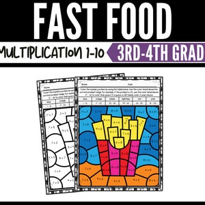 Fast Food Multiplication Color by Number Worksheets, 3rd Grade Math ...