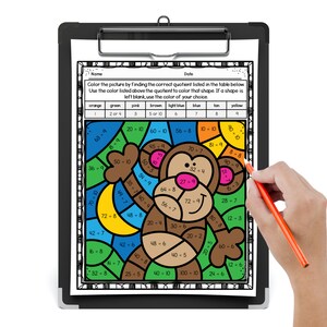 Zoo Animals Division Color by Number Worksheets | 3rd Grade and 4th ...