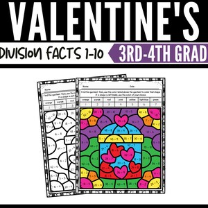 Valentine's Day Color by Number Division Worksheets for 3rd Grade and ...